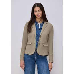 Kurzblazer Street One, Damen, Gr. 38, timeless beige, Stoff, 71% Polyester, 26% Viskose, 3% Elasthan, Jacquardmuster, unifarben, normal normal, V-Ausschnitt, B&uuml;ndchen, Blazer Kurzblazer, mit Reverskragen