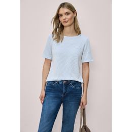 T-Shirt Street One, Damen, Gr. 40, calm blau, Web, 68% Baumwolle, 30% Polyester, 2% Elasthan, unifarben, normal normal, Rundhals, abgesteppt, Shirts T-Shirt, mit U-Boot-Ausschnitt