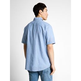 Tom Tailor Herren Kurzarmhemd, blau, Gr. XL, unifarben, Web, Obermaterial: 55% Leinen, 45% Baumwolle, Hemden, mit Kent Kragen