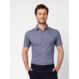 Kurzarmhemd DESOTO "Casual Kent 1/2", Herren, Gr. L, N-Gr, navy blau wei&szlig; stripes, Jersey, Obermaterial: 100% Baumwolle, gestreift, slim fit normal, Hemden, Kentkragen, Jerseyhemd, slim fit, fein gestreift