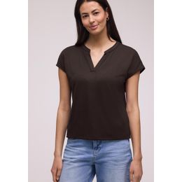 T-Shirt Street One, Damen, Gr. 34, espresso braun, Stoff, 60% Viskose, 40% Polyester, unifarben, normal normal, Rundhals, abgesteppt, Shirts T-Shirt, soft und weich