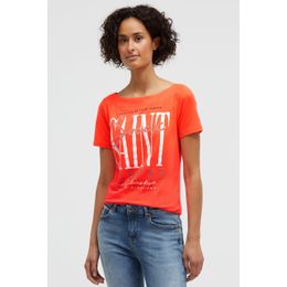 Rundhalsshirt SOCCX, Damen, Gr. XXL, rot neon, Single Jersey, Material: 95% Polyester, 5% Elasthan, Glitzermuster, bedruckt, regular fit normal, U-Boot-Ausschnitt, eingesetzt gerader Abschluss, Shirts Rundhalsshirt, mit U-Boot-Ausschnitt
