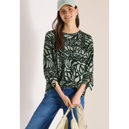 Klassische Bluse Cecil, Damen, Gr. XL (44), raw khaki, Stoff, 100% Viskose, gemustert, klassisch normal, Rundhals, normaler Saum, Blusen Bluse, mit 3/4 &Auml;rmeln