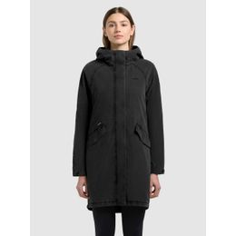 Kurzmantel Khujo "LEAL", Damen, Gr. XL, schwarz schwarz, Web, 75% Baumwolle, 25% Nylon, unifarben, regular fit h&uuml;ftlang, Raglan&auml;rmel mit Druckknopf, M&auml;ntel Kurzmantel