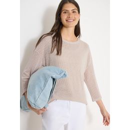 3/4-Arm-Shirt Cecil, Damen, Gr. L (42), macadamia beige, Stoff, 62% Viskose, 38% Polyester, Strukturmuster, comfort fit normal, U-Boot-Ausschnitt, normaler Saum, Shirts 3/4-Arm-Shirt, mit 3/4 &Auml;rmeln