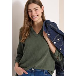 Klassische Bluse Cecil, Damen, Gr. L (42), khaki, Web, 100% Baumwolle, unifarben, klassisch normal, Rundhals, B&uuml;ndchen, Blusen Bluse, mit 3/4 &Auml;rmeln