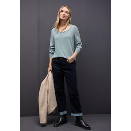 Street One Damen V-Ausschnitt-Pullovernile blau meliert, Gr. 36, unifarben, Stoff, 60% Viskose, 40% Baumwolle, Pullover, Feinstrick
