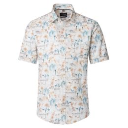 Kurzarmhemd Casamoda "Casamoda Leinenhemd Kurzarm Print", Herren, Gr. 4XL, Normalgr&ouml;&szlig;en, bunt (beige), 52% Leinen, 48% Baumwolle, bedruckt, l&auml;ssig geschnitten, Hemden