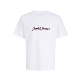 Jack & Jones T-Shirt JACK & JONES JUNIOR "JORMONTAUK TYPE FRONT TEE CN JNR", Jungen, Gr. 152, hellwei&szlig; print:jj, Single Jersey, Obermaterial: 100% Baumwolle, bedruckt, relaxed fit normal, Rundhals, Shirts T-Shirt