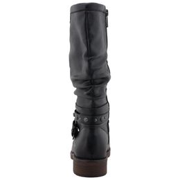 Mustang Shoes Damen Winterstiefel "Elfi", Gr. 36, blau, Lederimitat, Basic, Schuhe, Stiefel mit Zierriemchen und Blockabsatz