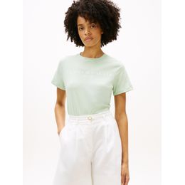 Kurzarmshirt Tommy Hilfiger "REG CORP LOGO C-NK SS", Damen, Gr. XS (34), gentle jade, Jersey, Obermaterial: 100% Baumwolle, unifarben, normal h&uuml;ftlang, Rundhals, eingesetzt abgesteppte Kante, Shirts, Baumwolle
