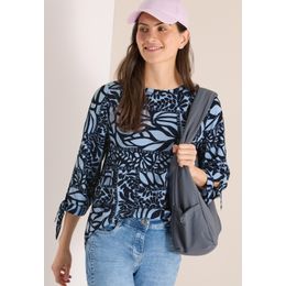 Klassische Bluse Cecil, Damen, Gr. S (38), universal blau, Stoff, 100% Viskose, gemustert, klassisch normal, Rundhals, normaler Saum, Blusen Bluse, mit 3/4 &Auml;rmeln