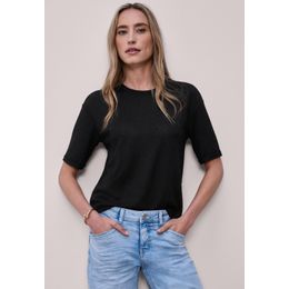 T-Shirt Street One, Damen, Gr. 34, schwarz, Stoff, 60% Viskose, 40% Polyester, unifarben, normal normal, Rundhals, abgesteppt, Shirts T-Shirt, aus softer Viskose