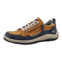 Sneaker Mustang Shoes "Benedetto", Herren, Gr. 45, ockerfarben, Lederimitat, Schuhe Sneaker, Halbschuh, Schn&uuml;rschuh, Freizeitschuh mit markantem Kontrastbesatz