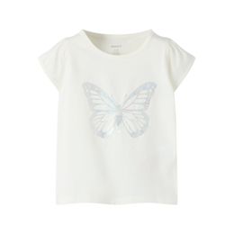 T-Shirt name it "NMFFIPASA CAP SL TOP BOX", M&auml;dchen, Gr. 104, cloud dancer, Jersey, Obermaterial: 95% Baumwolle, 5% Elasthan, bedruckt, unifarben, Basic normal, Rundhals, Shirts T-Shirt, mit sommerlichem Schmetterlings-Druck