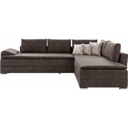 Ecksofa Home Affaire "Night & Day L-Form, B: 324 cm, mit Dauer-Schlaffunktion und Armlehne", grau (dunkelgrau), B:324cm H:95cm T:218cm, Struktur ( 100% Polyester);Luxus-Microfaser (100% Polyester), Sofas, Ecksofa, inkl. Bettfunktion & Bettkasten, Boxspringbett 180x200 cm