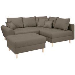 Ecksofa Home Affaire "Rice L-Form, B: 223 cm - OTTO. Verl&auml;ssliche Qualit&auml;t.", braun (macchiato), B:223cm H:47cm T:184cm, Luxus-Microfaser (100% Polyester);Struktur fein (100% Polyester);Microfaser PRIMABELLE (100% Polyester);Samtoptik (100% Polyester), Sofas, Ecksofa, Set: Sofa & Hocker, mit 3 Zierkissen, Federkern