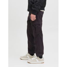 Jack & Jones JACK & JONES Herren Cargohose "JPSTKANE JJJONNIE CUFFED CARGO", schwarz, Gr. 28, unifarben, Web, Obermaterial: 98% Baumwolle, 2% Elasthan, Hosen