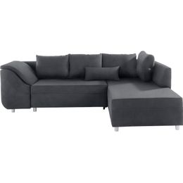 Ecksofa Collection AB "Sally L-Form", grau (anthrazit), B:256cm H:87cm T:165cm, Microfaser PRIMABELLE (100% Polyester) / Struktur (80% Polyester, 20% Acryl);Struktur (80% Polyester, 20% Acryl);Kunstleder SOFTLUX / Struktur (80% Polyester, 20% Acryl);Microfaser PRIMABELLE (100% Polyester) / Cord (100% Polyester), Sofas, Ecksofa, mit und ohne Bettfunktion, inklusive loser R&uuml;cken- und Zierkissen