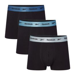 Trunk Reebok "Hirst", Herren, Gr. L, schwarz with blau, Single Jersey, Obermaterial: 95% Baumwolle, 5% Elasthan, k&ouml;rpernah, Unterhosen, ohne Eingriff, Metallic-Logobund
