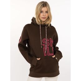 Hoodie Zwillingsherz "Alissa 2.0", Damen, Gr. S, braun, Sweatware, Obermaterial: 50% Baumwolle, 50% Polyester, h&uuml;ftbedeckend, ohne Ausschnitt, Rippb&uuml;ndchen, Sweatshirts Hoodie, mit SMILE Stickerei vorne und hinten
