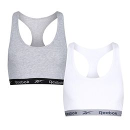 Bustier Reebok "FRANKIE", Damen, Gr. XS, N-Gr, wei&szlig;, grau melange, Obermaterial: 95% Baumwolle, 5% Elasthan, bedruckt, unifarben, BHs Bustier, breite Tr&auml;ger, ohne Verschluss, ohne B&uuml;gel, mit Logo, Baumwollmix