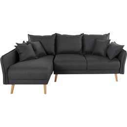 Ecksofa Home Affaire "Granbo L-Form", grau (anthrazit), B:240cm H:95cm T:170cm, 100% Polyester, Sofas, Ecksofa, incl. Bettfunktion und Bettkasten, Federkern-Polsterung, Seitentasche