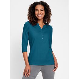 3/4-Arm-Shirt "3/4-Arm-Shirt", Damen, Gr. 36, blau (topas), 95% Baumwolle, 5% Elasthan, unifarben, Rundhals, Shirts 3/4-Arm-Shirt