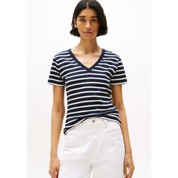 T-Shirt Tommy Hilfiger "CODY V-NECK SHORT SLEEVE", Damen, Gr. XS (34), blau (nos breton desert sky, ecru), Jersey, Obermaterial: 100% Baumwolle, gestreift, slim fit h&uuml;ftlang, tiefer V-Ausschnitt, abgesteppte Kante, Shirts T-Shirt, mit V-Ausschnitt, Baumwolle, Slim Fit