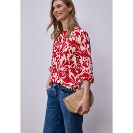 Street One Damen Langarmshirtsalsa rot, Gr. 46, gebl&uuml;mt, Stoff, 100% Viskose, Shirts, Rundhalsausschnitt