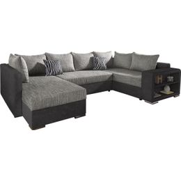 Wohnlandschaft Collection AB "John U-Form", schwarz (schwarz, grau), B:294cm H:80cm T:92cm, Kunstleder SOFTLUX / Struktur ( 20% Polyacryl, 80% Polyester );Zierkissen: 100% Polyester;Microfaser PRIMABELLE (100% Polyester) / Struktur ( 20% Polyacryl, 80% Polyester ), Sofas, Wohnlandschaft, mit Bettfunktion, wahlweise mit Federkern