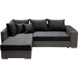 Ecksofa Collection AB "John L-Form", grau (anthrazit), B:226cm H:80cm T:160cm, 100%Polyester, Sofas, Ecksofa, Regalarmlehne,Bettfunktion,Bettkasten,Ottomane beiseitig montierbar