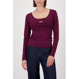 monari Damen Langarmshirt "Shirt Rippe Schmuck"bordeaux, Gr. 34, unifarben, Web, Obermaterial: 94% Baumwolle, 6% Elasthan, Shirts, Mit weitem
