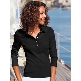 Casual Looks Damen Langarm-Poloshirt "Poloshirt", schwarz, Gr. 42, unifarben, 100% Baumwolle, Webstoff:100% Baumwolle, Shirts