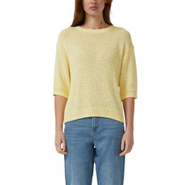 s.Oliver Damen 3/4 Arm-Pullovergelb, Gr. 44, unifarben, Strick, Obermaterial: 60% Baumwolle, 40% Polyamid, Pullover, Strickpullover mit Rundhals