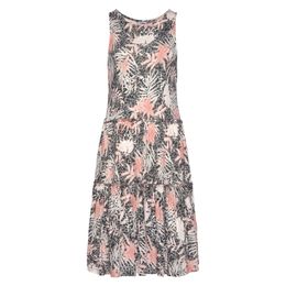 Buffalo Damen Jerseykleid "mit Alloverdruck und Volantrock", orange, Gr. 36, bedruckt, Jersey, Obermaterial: 100% Viskose, Kleider, luftiges
