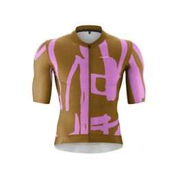 Gonso Herren Radtrikot "Road Jersey Print M", braun, Gr. XS, 86% Polyester, 14% Elasthan, Trikots, Herren Fahrradtrikot, modernes Trikot mit