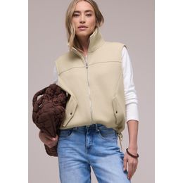 Kurzweste Street One, Damen, Gr. 44, beige (smoke beige meliert), Stoff, Obermaterial: 67% Polyester, 33% Baumwolle. Futter: 100% Polyester, unifarben, normal normal, hoch geschlossener Ausschnitt, Westen, mit Stehkragen