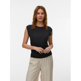 V&eacute;ro Moda Rundhalsshirt VERO MODA "VMAVASARAH SL TOP JRS NOOS", Damen, Gr. S, schwarz, Jersey, Obermaterial: 95% Lyocell, 5% Elasthan, unifarben, normal, Rundhals, Shirts Rundhalsshirt, Materialmix, seitlich gerafft