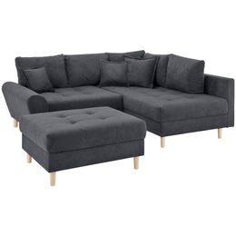 Ecksofa Home Affaire "Rice L-Form, B: 223 cm - OTTO. Verl&auml;ssliche Qualit&auml;t.", grau (anthrazit), B:223cm H:47cm T:184cm, Luxus-Microfaser (100% Polyester);Struktur fein (100% Polyester);Microfaser PRIMABELLE (100% Polyester);Samtoptik (100% Polyester), Sofas, Ecksofa, Set: Sofa & Hocker, mit 3 Zierkissen, Federkern