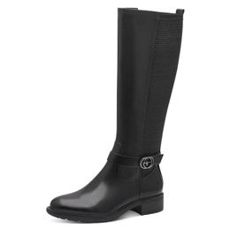 Tamaris Damen Stiefel, Gr. 37, schwarz, Leder, Lederimitat, unifarben, Schuhe, Blockabsatz, Langschaftstiefel mit XS-Schaft und Stretchfunktion
