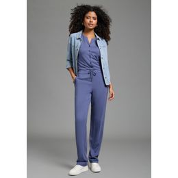Jumpsuit Laura Scott, Damen, Gr. 40, N-Gr, graublau, Single Jersey, Obermaterial: 50% Baumwolle, 50% Modal, unifarben, slim fit lang, V-Ausschnitt, Overalls Jumpsuit, f&uuml;r Casualmode, Fr&uuml;hling und Sommer, aus Baumwolle und Modal, Topseller