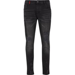 2Y Premium Herren Bequeme Jeans "2Y Premium 2Y MIGUEL RIPPED SLIM FIT JEANS", schwarz, Gr. 36, unifarben, 98% Baumwolle, 2% Elasthan, Jeans