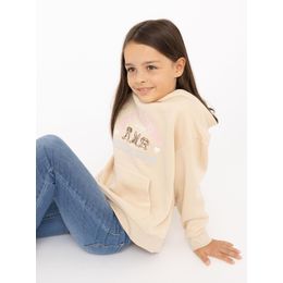 Hoodie Zwillingsherz "Dog Life", M&auml;dchen, Gr. 110/116, beige, Sweatware, Obermaterial: 80% Polyester, 20% Baumwolle, Sweatshirts Hoodie, Mini-Me,mit gestickten Hunden und Slogan