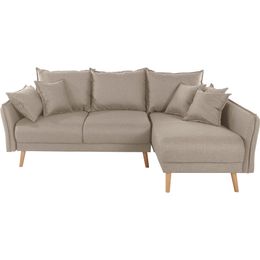 Ecksofa Home Affaire "Granbo L-Form", beige, B:240cm H:95cm T:170cm, 100% Polyester, Sofas, Ecksofa, incl. Bettfunktion und Bettkasten, Federkern-Polsterung, Seitentasche