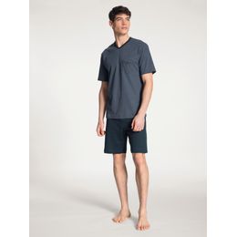Calida Herren Shorty "Relax Streamline", Gr. S, blau, Interlock, Obermaterial: 100% Baumwolle, unifarben, Homewear-Sets, mit V-Ausschnitt