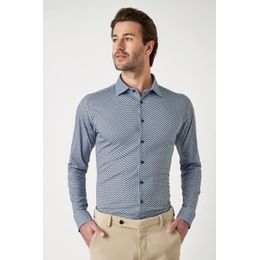 DESOTO Herren Langarmhemd "Jerseyhemd Casual Kent langarm", blau, Gr. XXXL, gemustert, mehrfarbig, Jersey, Obermaterial: 100% Baumwolle, Hemden,