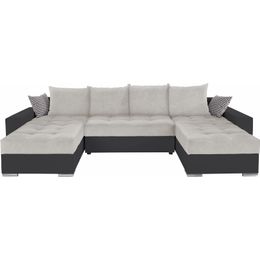 Wohnlandschaft Collection AB "Josy XL U-Form, Breite: 313 cm", grau (schwarz, hellgrau), B:313cm H:84cm T:161cm, Kunstleder SOFTLUX/100% Polyester, Sofas, Wohnlandschaft, mit Bettfunktion, Bettkasten & 2 Zierkissen, Federkern