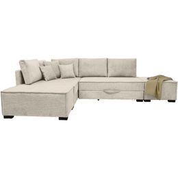 Ecksofa Home Affaire "Night & Day L-Form, Breite 316 cm mit Dauer-Schlaffunktion", beige, B:316cm T:215cm, 100% Polyester, Sofas, Ecksofa, inkl. Bettfunktion, Bettkasten und Keder, Boxspringbett 180x200 cm