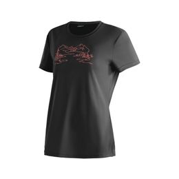 T-Shirt Maier Sports "Wilma Print", Damen, Gr. 40, schwarz, 100% Polyester, Rundhals, Shirts T-Shirt, Damen Kurzarmshirt, leichtes Sommer Funktionsshirt, Rundhals, Reg Fit